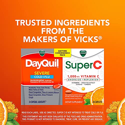 Vicks DayQuil & Super C Convenience Pack: DayQuil Severe Medicine for Cold & Flu Relief, Conveniently Packaged with Super C Energize and Replenish* Daily Supplement with Vitamin C, B Vitamins, 52ct