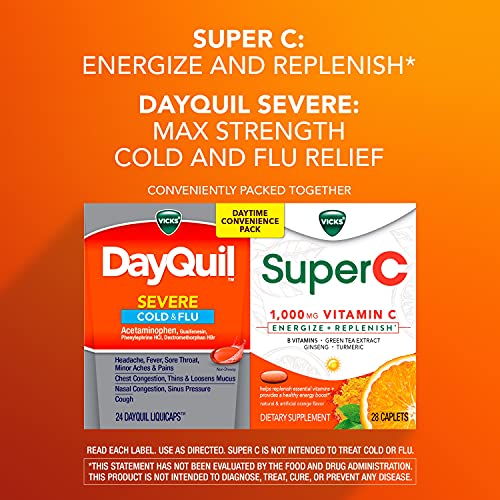 Vicks DayQuil & Super C Convenience Pack: DayQuil Severe Medicine for Cold & Flu Relief, Conveniently Packaged with Super C Energize and Replenish* Daily Supplement with Vitamin C, B Vitamins, 52ct