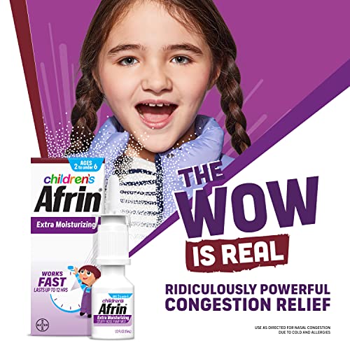 Afrin Childrens, Age 2-6, Extra Moisturizing Stuffy Kids Nasal Spray Pump Mist, 12 Hour Nasal Congestion Relief - Twin Pack, 30 mL