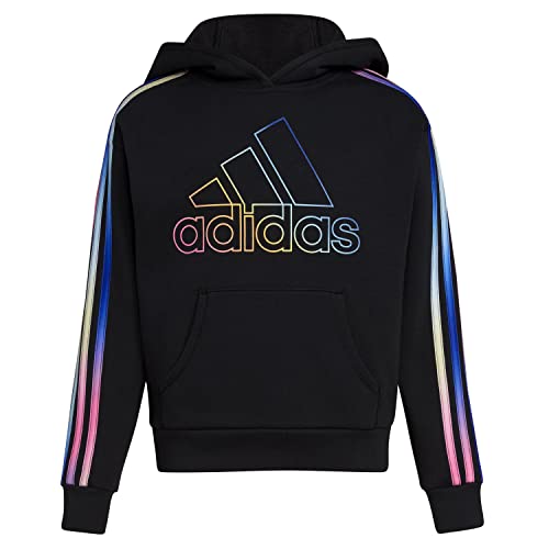 adidas Girls' Gradient Fleece Pullover Hoodie, Black with Multicolor, X-Large