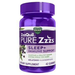 vicks zzzquil pure zzzs sleep + immune support gummies with melatonin, elderberry & zinc, 42 ct, 0.42 pounds