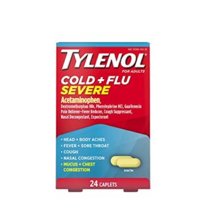 Tylenol Cold + Flu Severe Medicine Caplets for Cold & Flu Symptom Relief, Fever Reducer, Pain Reliever, Cough Suppressant, Nasal Decongestant & Expectorant, 24 ct. ( Pack of 6)