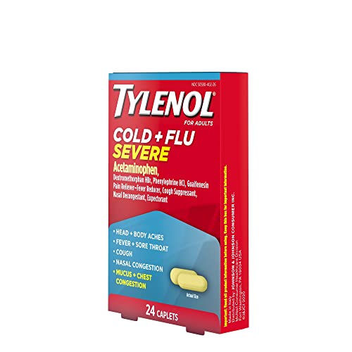 Tylenol Cold + Flu Severe Medicine Caplets for Cold & Flu Symptom Relief, Fever Reducer, Pain Reliever, Cough Suppressant, Nasal Decongestant & Expectorant, 24 ct. ( Pack of 6)