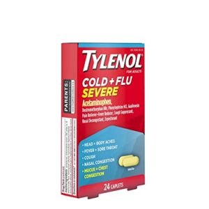 Tylenol Cold + Flu Severe Medicine Caplets for Cold & Flu Symptom Relief, Fever Reducer, Pain Reliever, Cough Suppressant, Nasal Decongestant & Expectorant, 24 ct. ( Pack of 6)