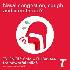 Tylenol Cold + Flu Severe Medicine Caplets for Cold & Flu Symptom Relief, Fever Reducer, Pain Reliever, Cough Suppressant, Nasal Decongestant & Expectorant, 24 ct. ( Pack of 6)