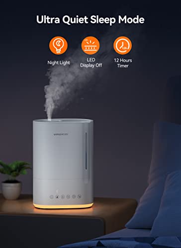 VAGKRI Humidifiers for Bedroom Large Room, 6L Top Fill Ultrasonic Warm & Cool Mist Humidifiers, Essential Oil Diffuser, Night Light, Sleep Mode, 12H Timer, 5 Mist Levels, Air Vaporizer Up to 60 Hours