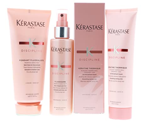 Kerastase Discipline Frizzy Hair Kit, Keratin Thermique 5.1 Oz, Discipline Fluidissime 5.1 Oz & Kerastase Fondant Fluidealiste 6.8 Oz