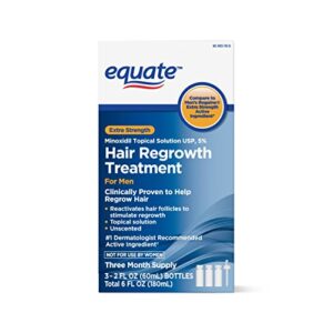 equate – hair regrowth treatment for men with minoxidil 5% extra strength, 3 month supply, 2 ounce bottle, 3 count