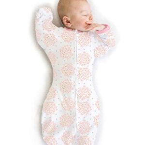 SwaddleDesigns Transitional Swaddle Sack with Arms Up Half-Length Sleeves and Mitten Cuffs, Heavenly Floral, Pink, Small, 0-3mo, 6-14 lb, (Better Sleep for Baby Girls, Easy Swaddle Transition)