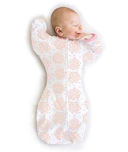 SwaddleDesigns Transitional Swaddle Sack with Arms Up Half-Length Sleeves and Mitten Cuffs, Heavenly Floral, Pink, Small, 0-3mo, 6-14 lb, (Better Sleep for Baby Girls, Easy Swaddle Transition)