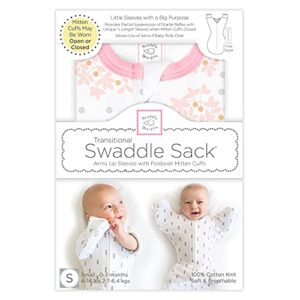 SwaddleDesigns Transitional Swaddle Sack with Arms Up Half-Length Sleeves and Mitten Cuffs, Heavenly Floral, Pink, Small, 0-3mo, 6-14 lb, (Better Sleep for Baby Girls, Easy Swaddle Transition)