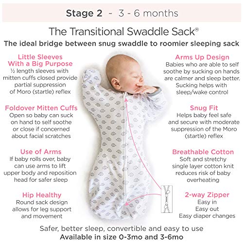 SwaddleDesigns Transitional Swaddle Sack with Arms Up Half-Length Sleeves and Mitten Cuffs, Heavenly Floral, Pink, Small, 0-3mo, 6-14 lb, (Better Sleep for Baby Girls, Easy Swaddle Transition)