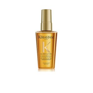 kerastase elixir ultime l’huile original hair oil | hydrating oil serum creates frizz-free shiny hair | with argan oil, camellia oil & marula oil | for all hair types | travel size 1.7 fl oz