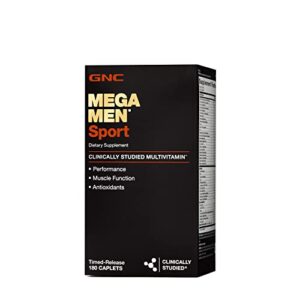 gnc mega men sport daily multivitamin for performance, muscle function, and general health -180 count