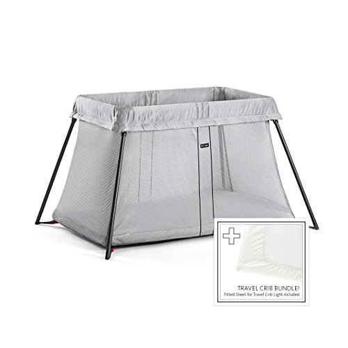 BABYBJORN Travel Crib Light - Silver + Fitted Sheet Bundle Pack