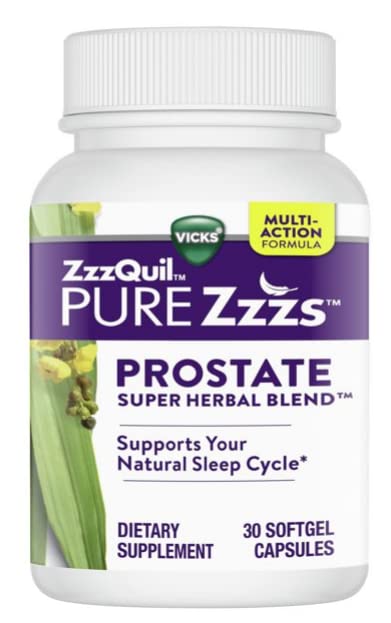 Vicks Zzzquil Pure Zzzs Prostate Super Herbal Blend Nighttime Melatonin Sleep Aid, 30 Softgels