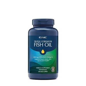 gnc triple strength omega 3 fish oil 1000mg, 120 count, supports joint, skin, eye, and heart health