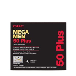 GNC Mega Men 50 Plus Vitapak, 30 Packs, Support Heart and Prostate Health and Promotes Mental Sharpness