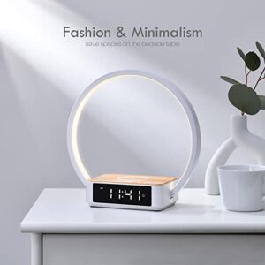 WILIT Bedside Lamp, Touch Table Lamp with Wireless Charger, Nightstand Lamp with Clock, Wake-Up Light 3 Levels Brightness LED Night Light for Bedroom, Living Room, Nightstand