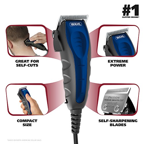 Wahl Self Cut Compact Corded Clipper Personal Haircutting Kit with Adjustable Taper Lever, and 12 Hair Clipper Guards for Clipping, Trimming & Personal Grooming – Model 79467