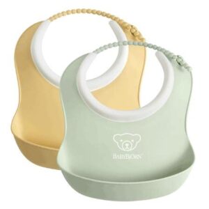 babybjörn small baby bib, 2-pack, powder yellow/powder green