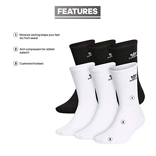 adidas Originals Trefoil Crew Socks (6-Pair), White/Black, Large