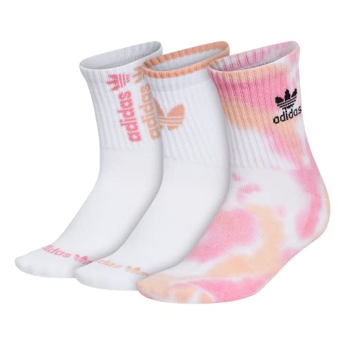 adidas Originals Women's Color Wash Quarter Socks (3-Pair), White/Rose Tone Pink/Ambient Blush Pink, Medium