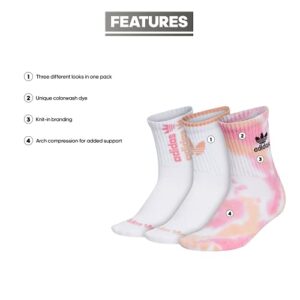 adidas Originals Women's Color Wash Quarter Socks (3-Pair), White/Rose Tone Pink/Ambient Blush Pink, Medium