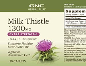 GNC Herbal Plus Milk Thistle 1300mg | Standardized Herb, Supports Healthy Liver Function, Vegetarian | 120 Caplets