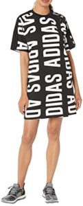 adidas women’s oversized all over print dress, black/white, x-large