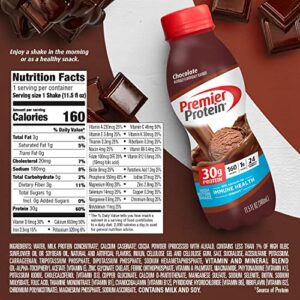 Premier Protein Shake 30g Protein 1g Sugar 24 Vitamins Minerals Nutrients to Support Immune Health, Chocolate, 11.5 Fl Oz (Pack of 12)