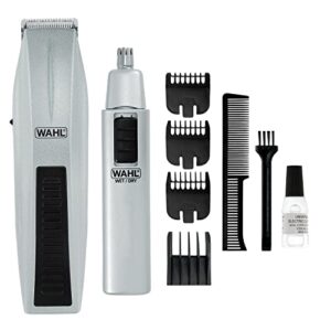 wahl mustache and beard battery operated beard trimming kit for mustaches, beard, neckline, light detailing and grooming with bonus nose & ear trimmer – model 5537-420