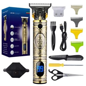 wahlsa professional hair trimmer zero gapped detail beard shaver barbershop baldheaded hair clipper t-blade hair clipper for men electric pro li outline trimmer grooming kit led display (golden