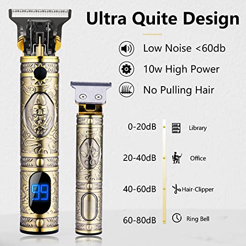 WAHLSA Professional Hair Trimmer Zero Gapped Detail Beard Shaver Barbershop Baldheaded Hair Clipper T-Blade Hair Clipper for Men Electric Pro Li Outline Trimmer Grooming Kit LED Display (Golden