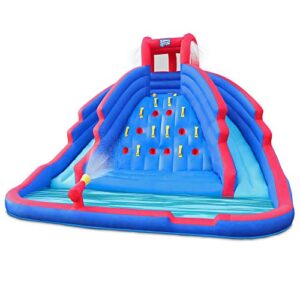 sunny & fun ultra climber inflatable water slide park – heavy-duty for outdoor fun – climbing wall, two slides & splash pool – easy to set up & inflate with included air pump & carrying case