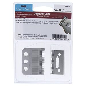 wahl professional 3 hole adjusto-lock (mm – 3mm) clipper blade for the designers, cordless designer, senior, vacuum, pilot, some sterling clippers for professional barbers and stylists – model 005 silver