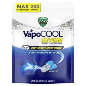 vicks vapocool severe, winterfrost throat drops, 200 drops