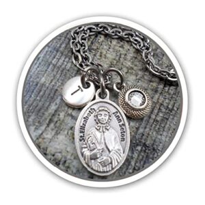 st. elizabeth ann seton necklace, keychain or clip, swarovski birthstone crystal, initial charm, patron saint, confirmation gift, catholic jewelry