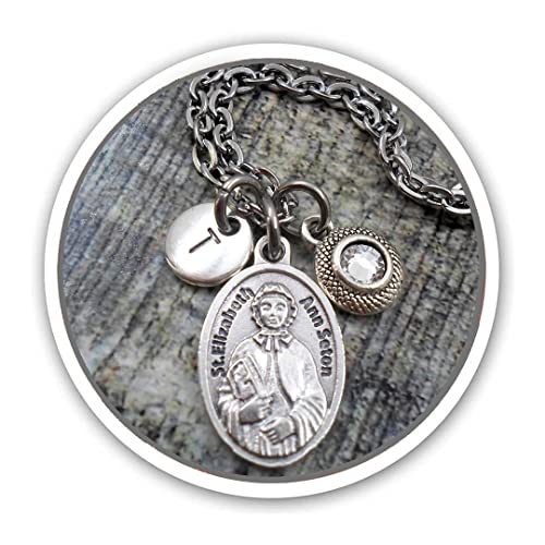 St. Elizabeth Ann Seton Necklace, Keychain or Clip, Swarovski Birthstone Crystal, Initial Charm, Patron Saint, Confirmation Gift, Catholic Jewelry