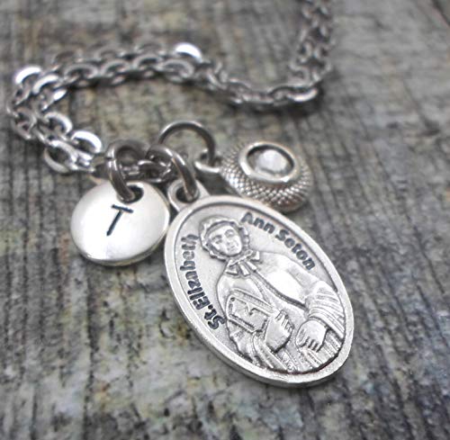 St. Elizabeth Ann Seton Necklace, Keychain or Clip, Swarovski Birthstone Crystal, Initial Charm, Patron Saint, Confirmation Gift, Catholic Jewelry