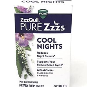 Vicks Zzzquil Pure Zzzs Cool Nights, Night Sweats Reducing, Melatonin Sleep Aid, 30 Tablets