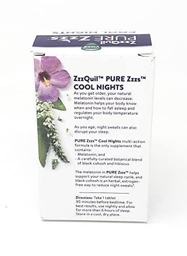 Vicks Zzzquil Pure Zzzs Cool Nights, Night Sweats Reducing, Melatonin Sleep Aid, 30 Tablets