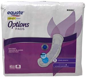 equate options ultimate long length incontinence pads, 51 count