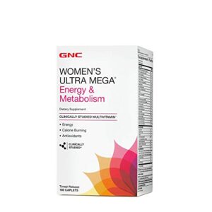 gnc womens ultra mega energy and metabolism multivitamin for women, 180 count, for increased energy, metablism, and calorie burning