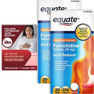 equate famotidine tablets, 20 mg, maximum strength, acid reducer for heartburn relief, 200 ct (2 pack) +”say”no” to indigestion and heartburn” better idea guide