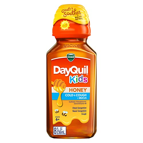 Vicks DayQuil Kids Cold and Cough + Mucus Relief Made with Real Honey for Kids 6+ Tastes Great 8oz