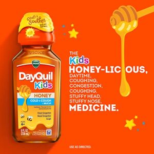 Vicks DayQuil Kids Cold and Cough + Mucus Relief Made with Real Honey for Kids 6+ Tastes Great 8oz