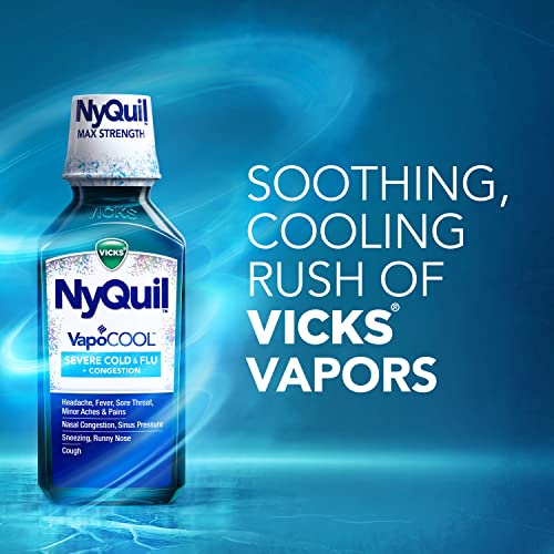 Vicks NyQuil SEVERE with VapoCOOL Nighttime Cough, Cold and Flu relief liquid, Berry, 12 Fl Oz