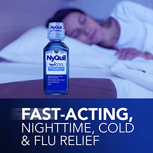 Vicks NyQuil SEVERE with VapoCOOL Nighttime Cough, Cold and Flu relief liquid, Berry, 12 Fl Oz