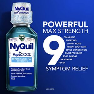 Vicks NyQuil SEVERE with VapoCOOL Nighttime Cough, Cold and Flu relief liquid, Berry, 12 Fl Oz